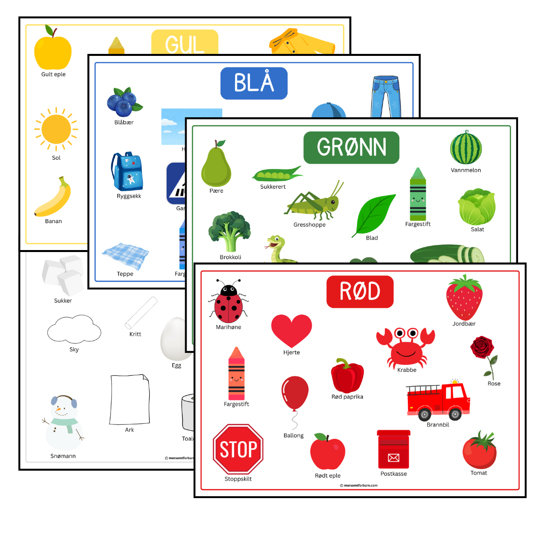 Farger i bilder – Pedagogiske A4-plakater - Digital (PDF) – Morsomt for ...